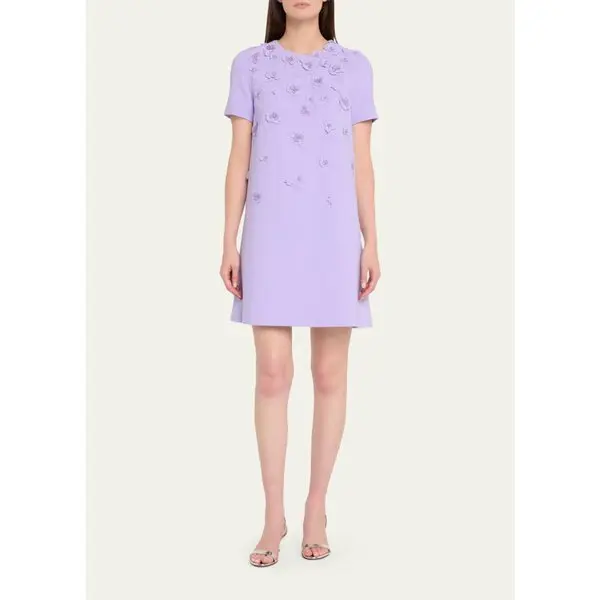 Carolina Herrera Carnation Embroidered Short-sleeve Mini Dress