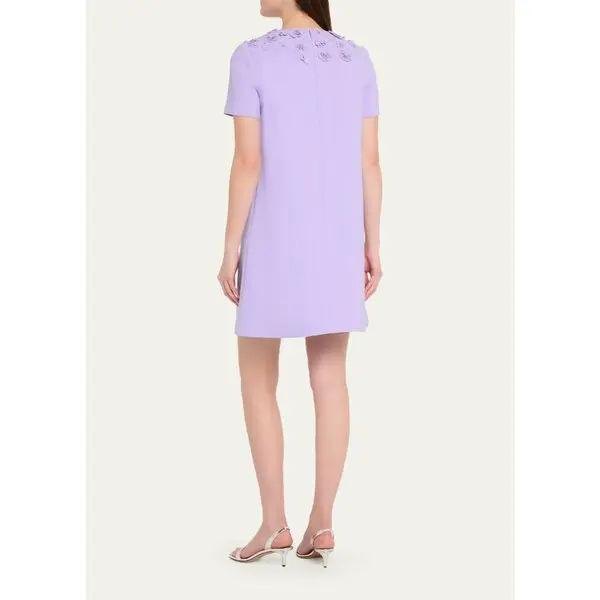 Carolina Herrera Carnation Embroidered Short-sleeve Mini Dress