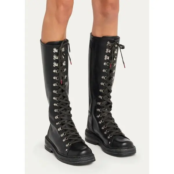 Miu Miu 40mm Leather Lace-up Knee-high Combat Boots