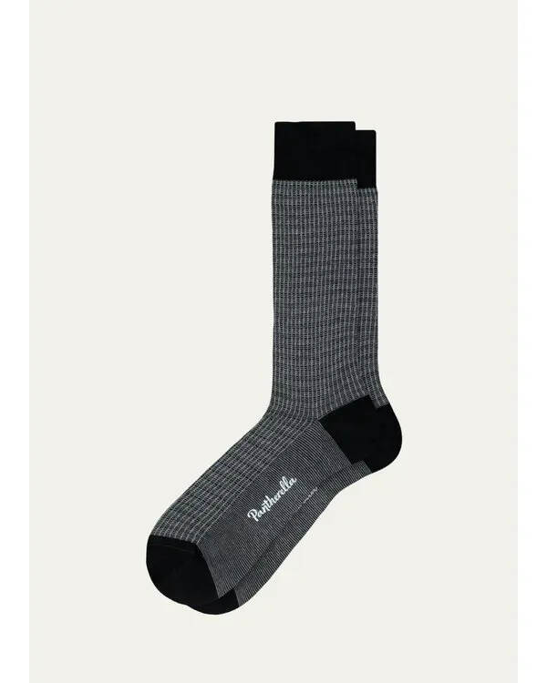 Pantherella Smythson Mini Tonal Texture Cotton Calf-length Dress Socks - Black