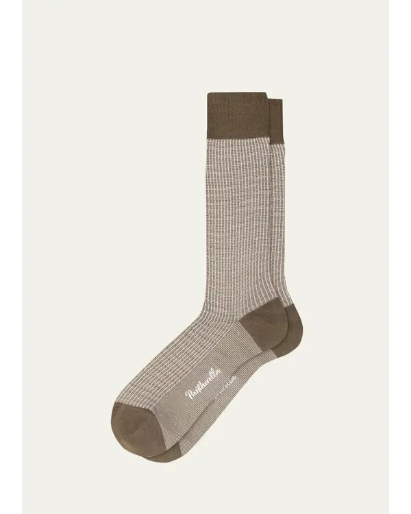 Pantherella Smythson Mini Tonal Texture Cotton Calf-length Dress Socks - Clay