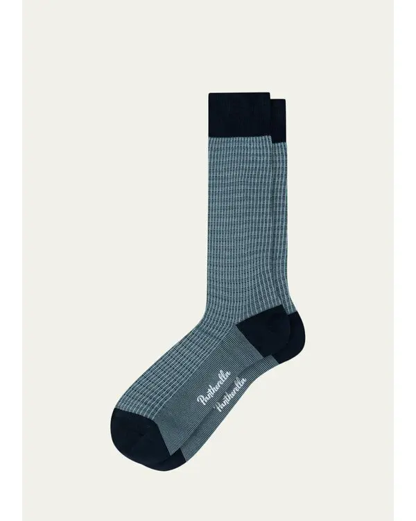 Pantherella Smythson Mini Tonal Texture Cotton Calf-length Dress Socks - Navy