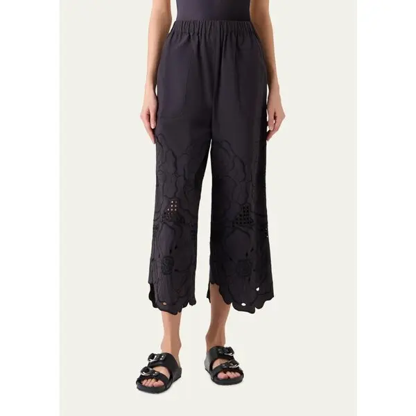 Akris Frey Flower Eyelet Pants In Cotton Poplin - Black