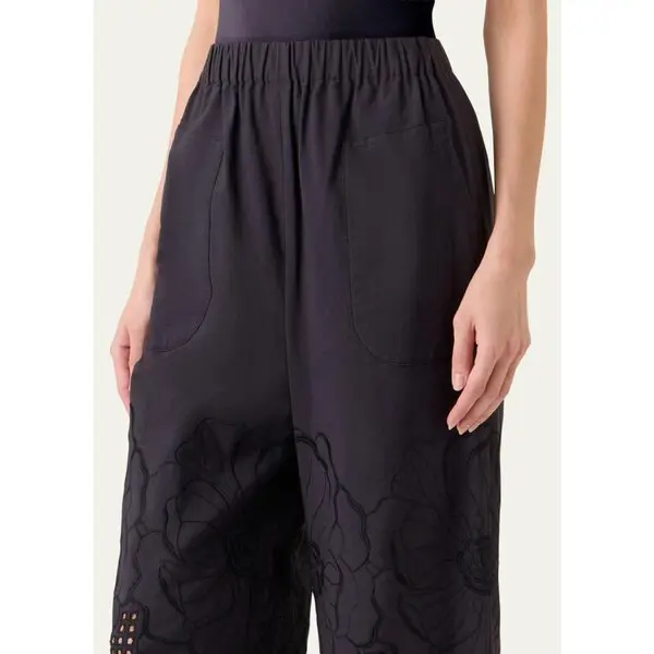 Akris Frey Flower Eyelet Pants In Cotton Poplin - Black