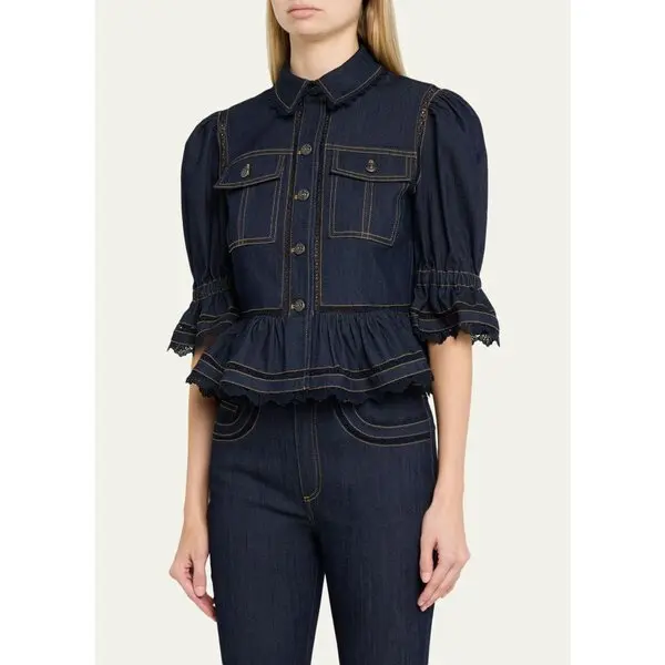 Cinq À Sept Guipure Lace Denim Jacket