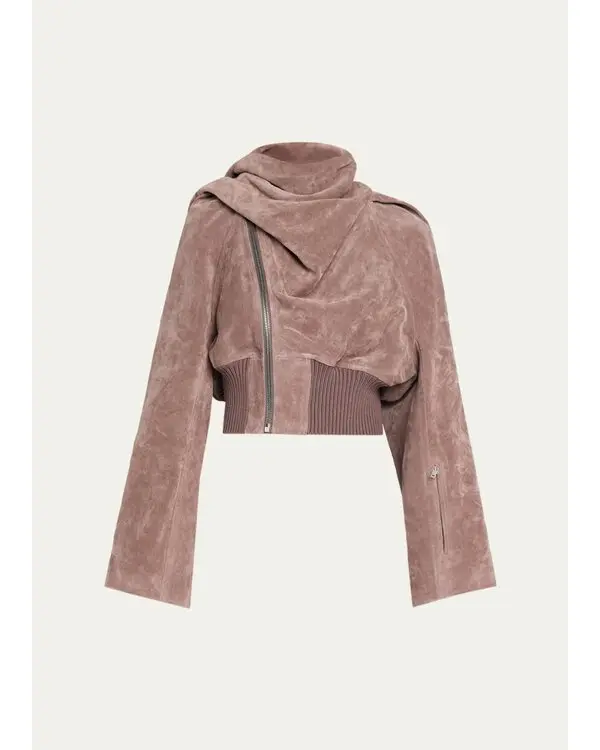 Rick Owens Suede Scarf Cropped Flight Jacket