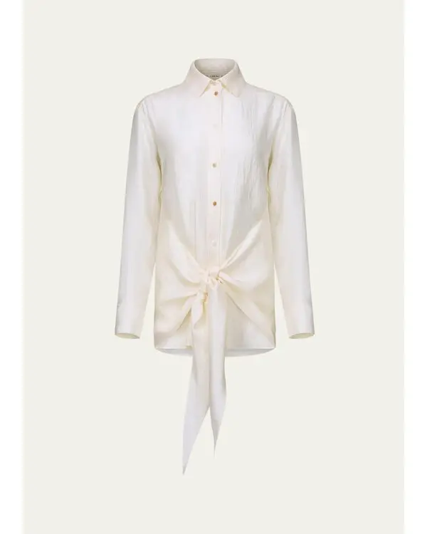 Ossou Arroya Tie-front Crinkled Satin Shirt - Ecru