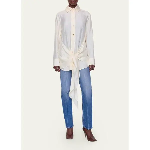 Ossou Arroya Tie-front Crinkled Satin Shirt - Ecru