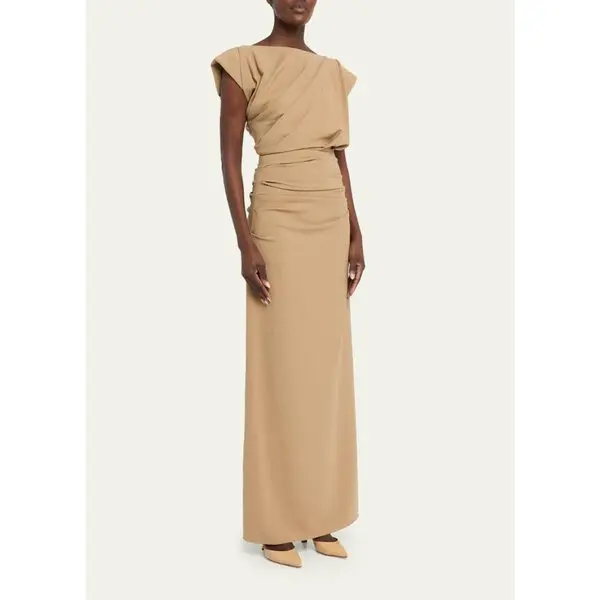 Michael Kors Draped Cap-sleeve Wool Column Gown - Fawn