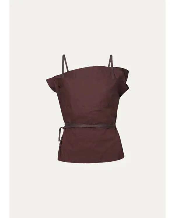 Ossou Sienna Cotton Twill Ribbon Tie Top