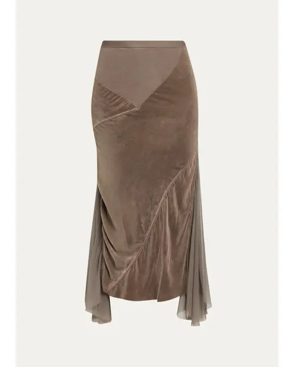 Rick Owens Mixed-media Sliced Patchwork Midi Skirt