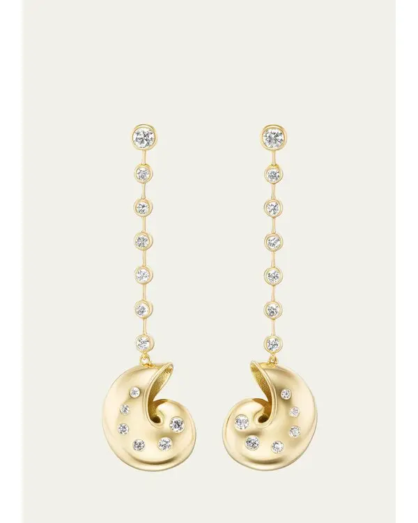 Brent Neale 18k Gold Nautilus Drop Earrings With Diamonds - Yellow