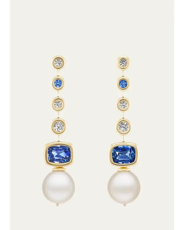 Brent Neale Long Sapphire And South Sea Pearl Earrings