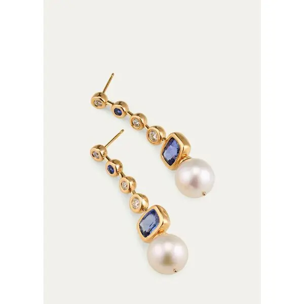 Brent Neale Long Sapphire And South Sea Pearl Earrings