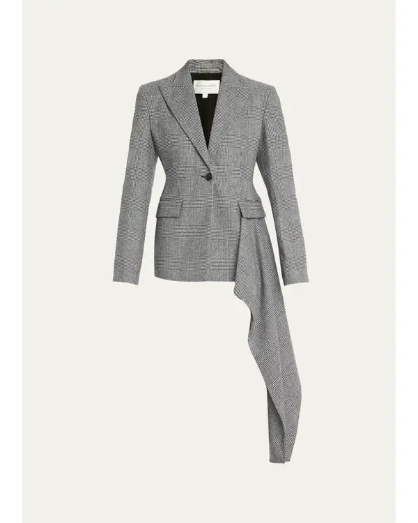 Michael Kors Glen Plaid Asymmetric Drape Single-breasted Jacket