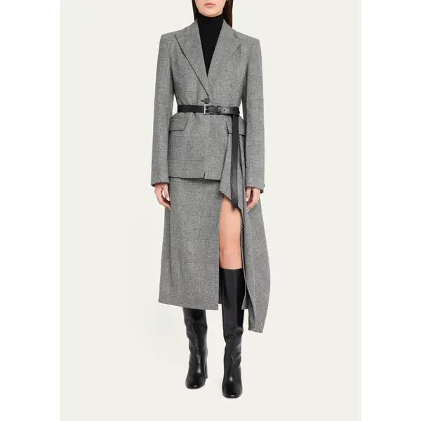 Michael Kors Glen Plaid Asymmetric Drape Single-breasted Jacket