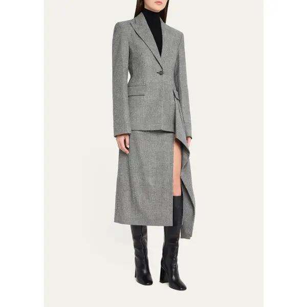 Michael Kors Glen Plaid Asymmetric Drape Single-breasted Jacket