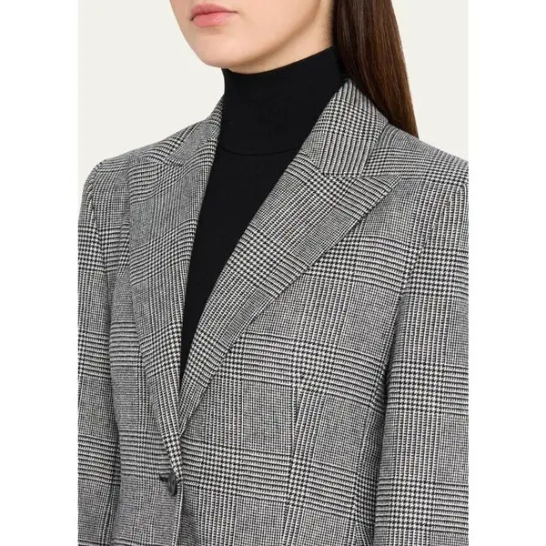 Michael Kors Glen Plaid Asymmetric Drape Single-breasted Jacket