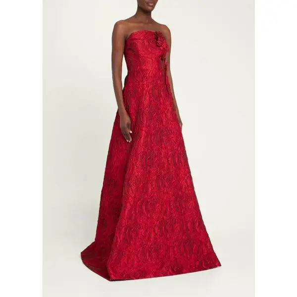 Rickie Freeman For Teri Jon Strapless Floral Jacquard A-line Gown