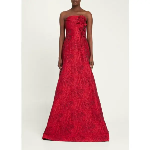 Rickie Freeman For Teri Jon Strapless Floral Jacquard A-line Gown
