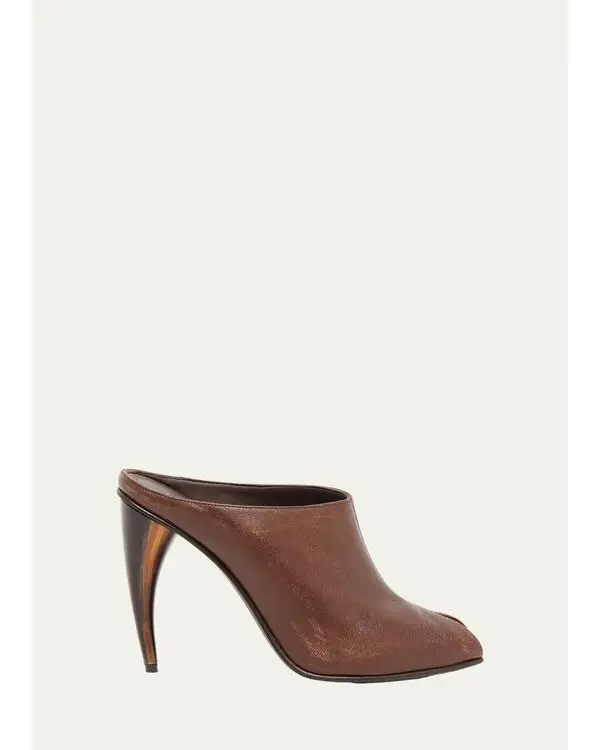Alexander McQueen 105mm Horn Leather Peep-toe Mules - Coffee