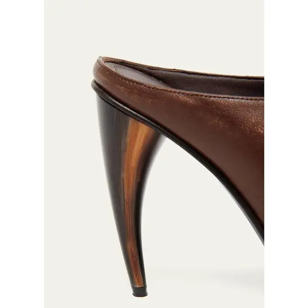 Alexander McQueen 105mm Horn Leather Peep-toe Mules - Coffee