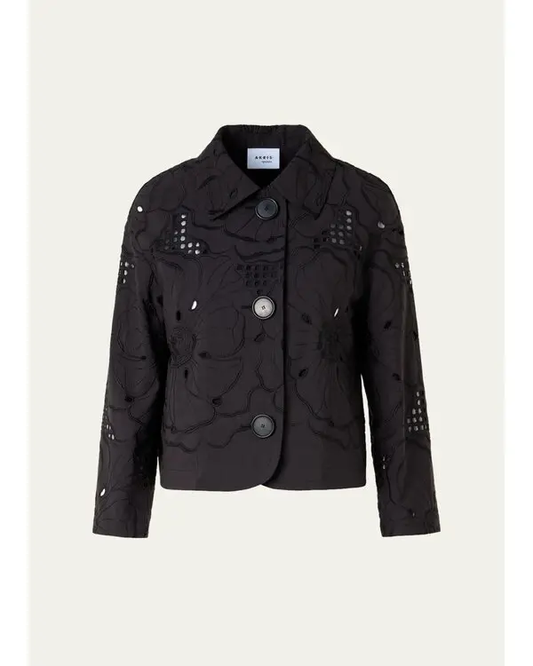 Akris Flower Eyelet Jacket In Cotton Poplin