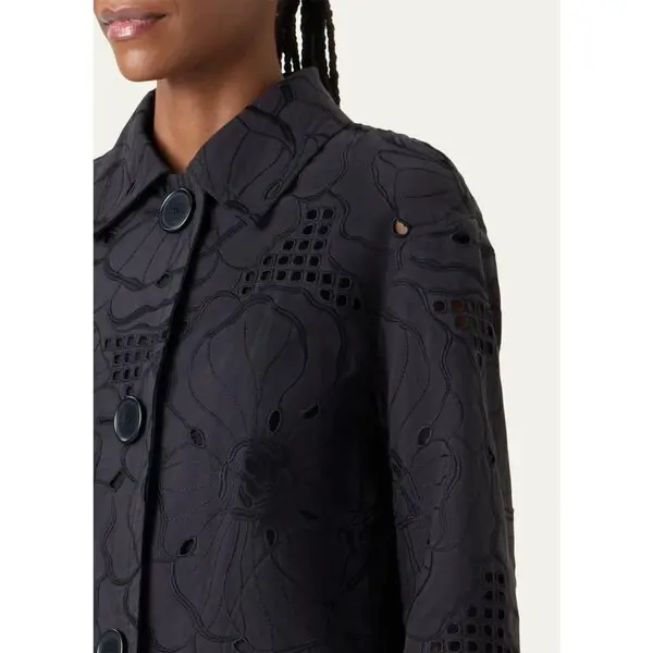 Akris Flower Eyelet Jacket In Cotton Poplin