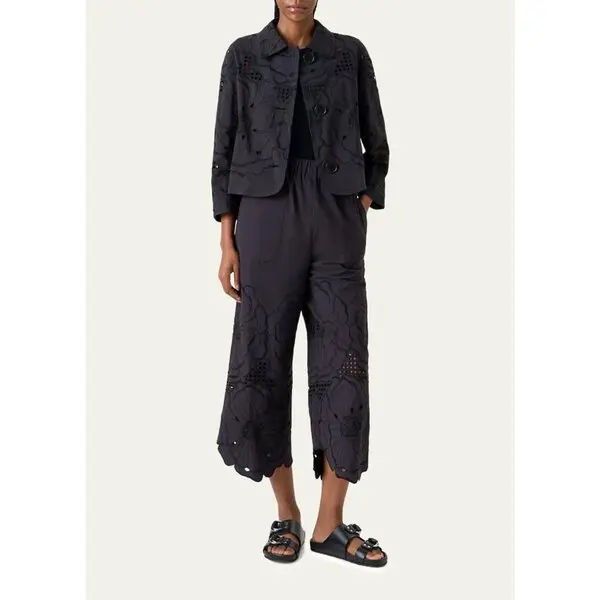 Akris Flower Eyelet Jacket In Cotton Poplin