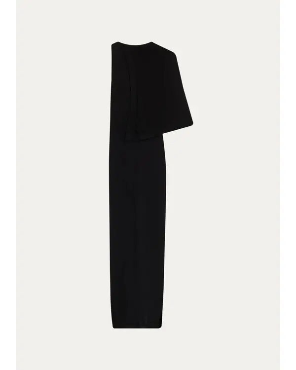 Rick Owens Sleeveless Asymmetric Scarf Wool Knit Maxi Dress - Black