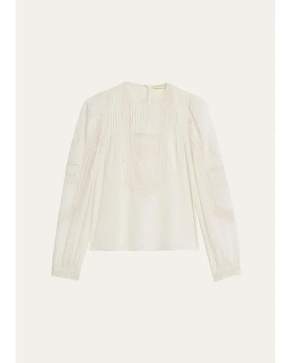 Ulla Johnson Marlowe Embroidered Long-sleeve Blouse