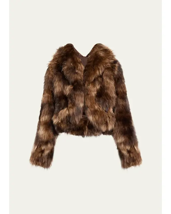Cinq À Sept Patchwork Faux Fur Cropped Jacket