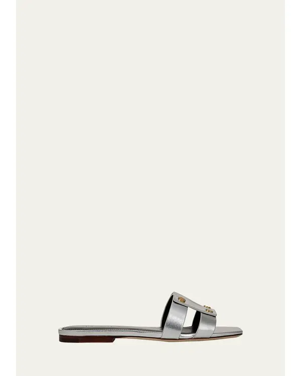 Veronica Beard Via Metallic Leather Flat Slide Sandals