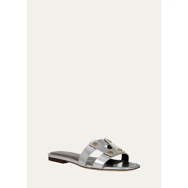 Veronica Beard Via Metallic Leather Flat Slide Sandals