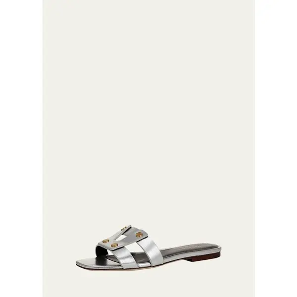 Veronica Beard Via Metallic Leather Flat Slide Sandals