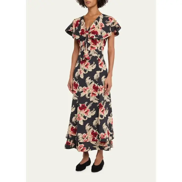 Cinq À Sept Anthony Wilted Poppy Maxi Dress - Obsidian Multi