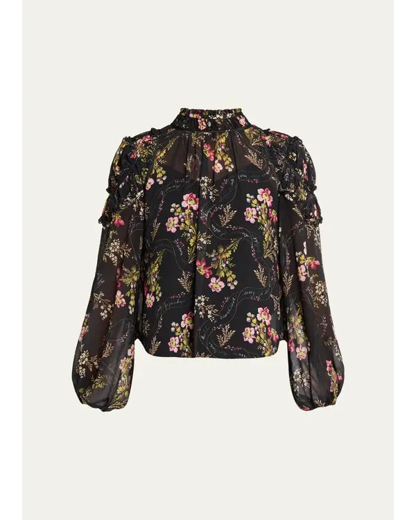 Cinq À Sept Long-sleeve Love Letter Floral Blouse - Black Multi