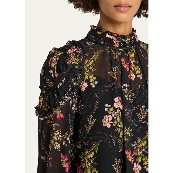 Cinq À Sept Long-sleeve Love Letter Floral Blouse - Black Multi