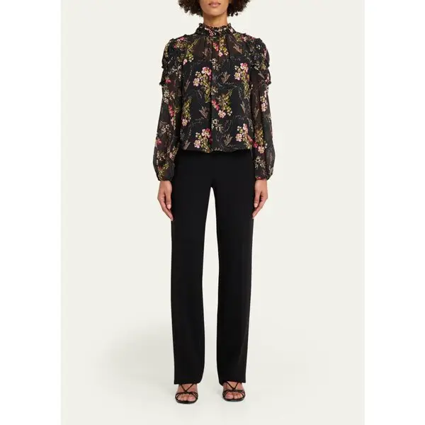 Cinq À Sept Long-sleeve Love Letter Floral Blouse - Black Multi