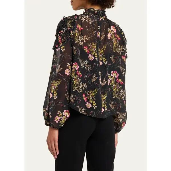 Cinq À Sept Long-sleeve Love Letter Floral Blouse - Black Multi