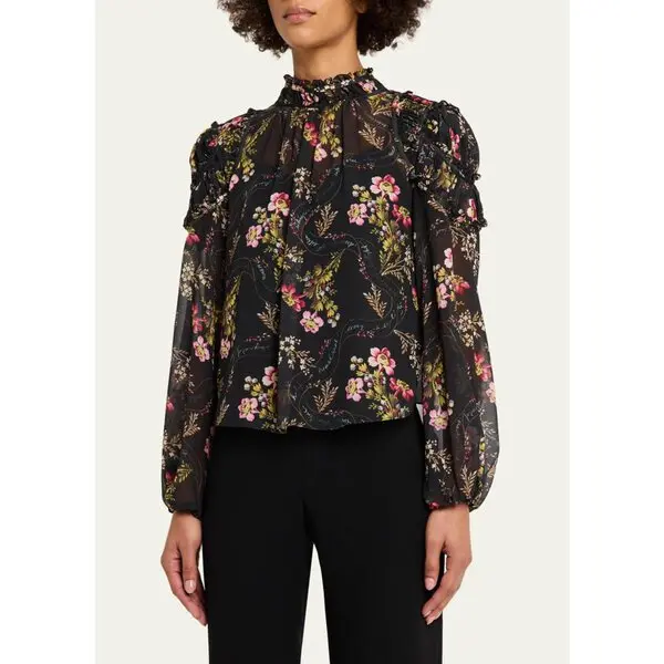 Cinq À Sept Long-sleeve Love Letter Floral Blouse - Black Multi
