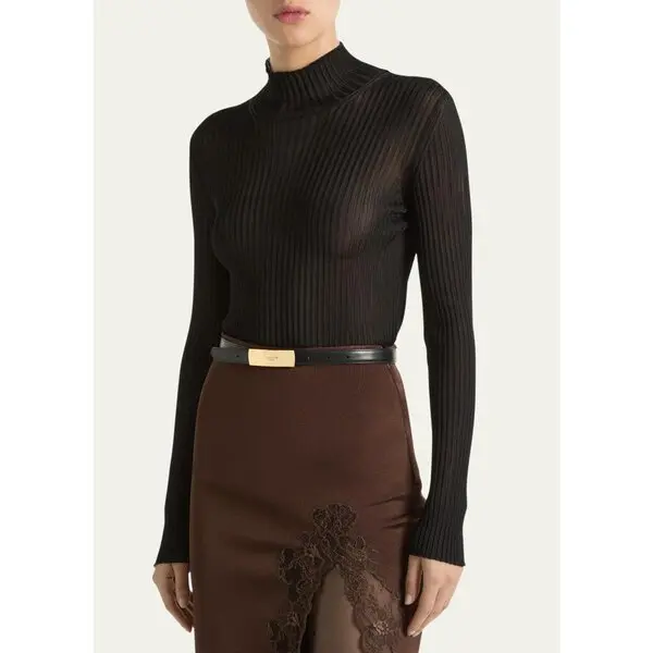 Balmain High-neck Rib-knit Fitted Top