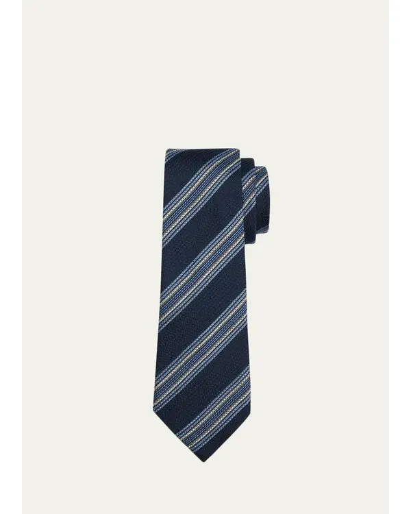 Zegna Blue Striped Silk Jacquard Tie - Navy