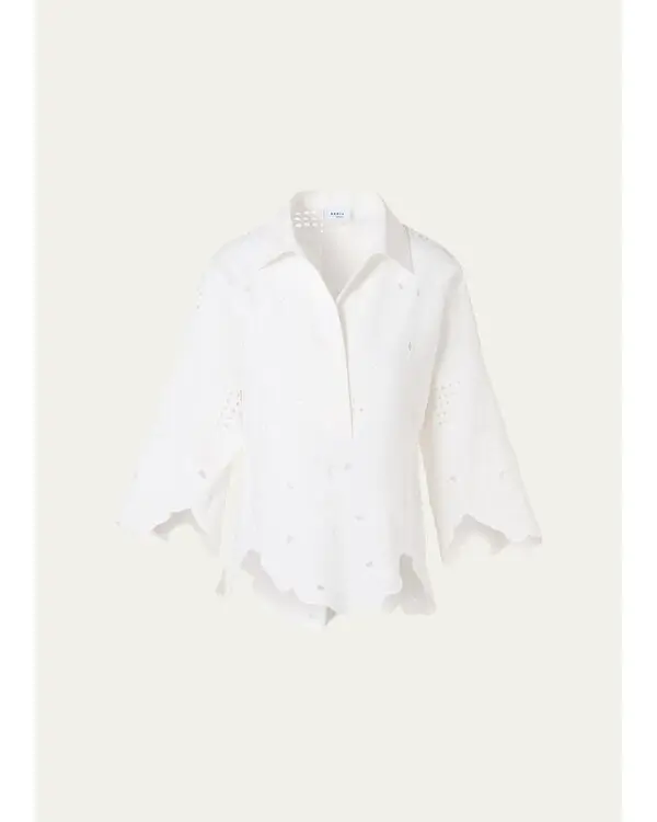 Akris Cotton Poplin Scalloped Blouse