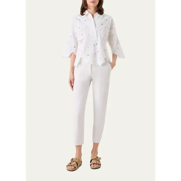 Akris Cotton Poplin Scalloped Blouse