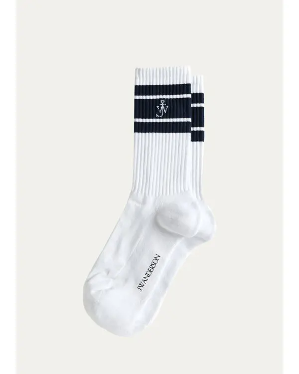 JW Anderson Ribbed Stripe Monogram Mid-calf Sport Socks - White/blue
