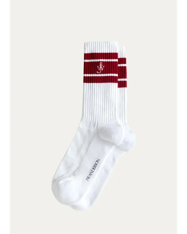 JW Anderson Ribbed Stripe Monogram Mid-calf Sport Socks - White/red