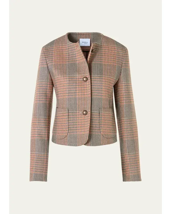 Akris Glen Plaid Wool Jacket - Beige