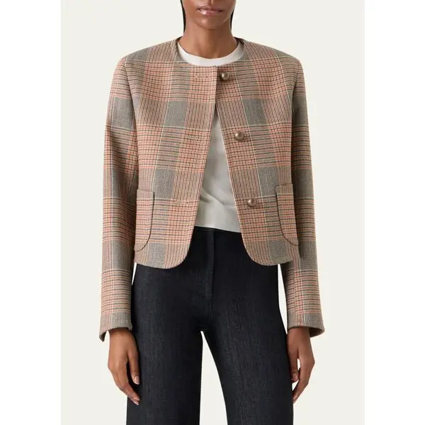 Akris Glen Plaid Wool Jacket - Beige