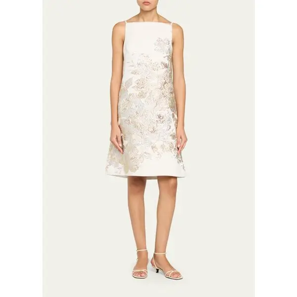 Rickie Freeman For Teri Jon Metallic Floral Jacquard Mini Shift Dress